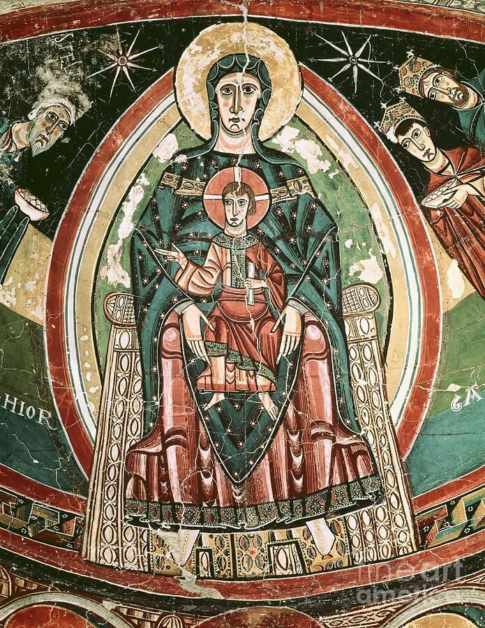 Madonna And Child From The Apse Of Santa Maria De Taull Circa 1123 Fresco Painting by Spanish ...