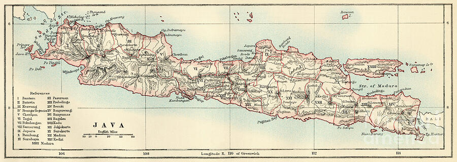 Map Of Java (indonesia), Ca 1870 - Map Of Java, 1870s - Color ...
