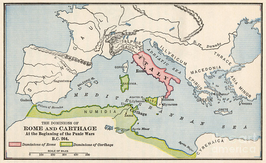 Map Of The Territories Of Rome And Carthage At The Beginning Of The ...
