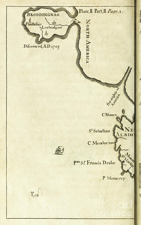 Map Showing Location Of Brobdingnag From First Edition Of 'travels Into ...