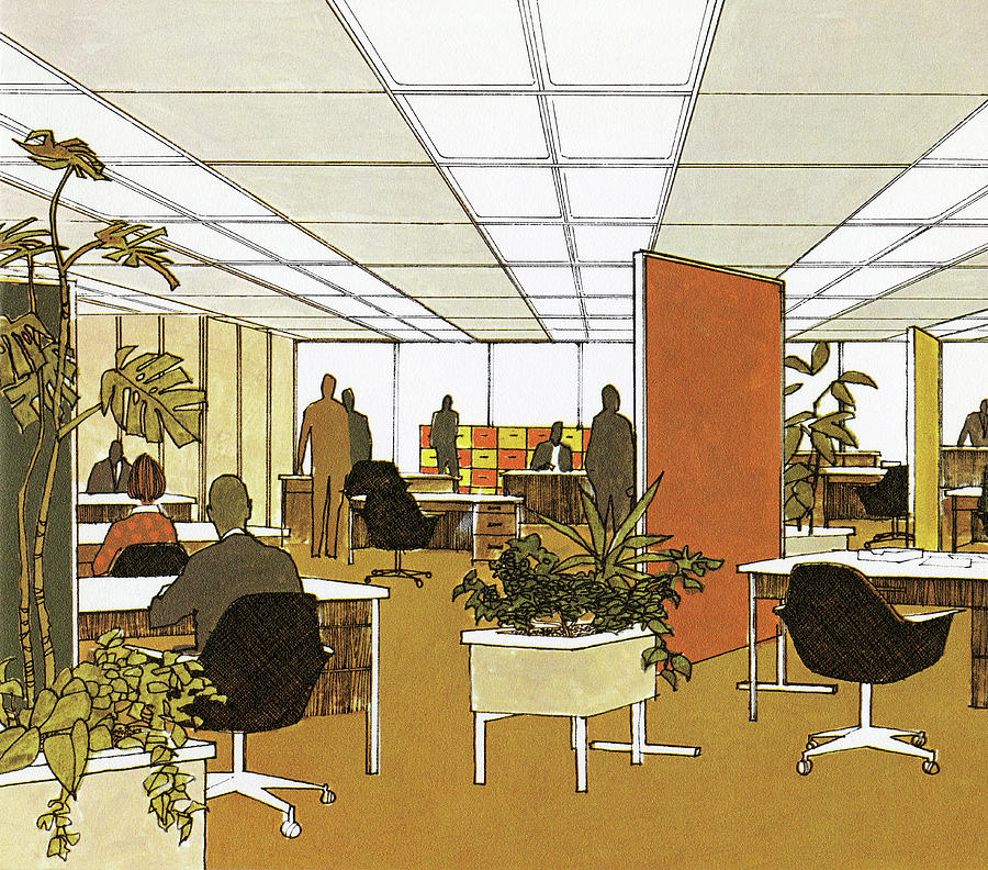 Mid Century Modern Office Setting Drawing by CSA Images - Fine Art America