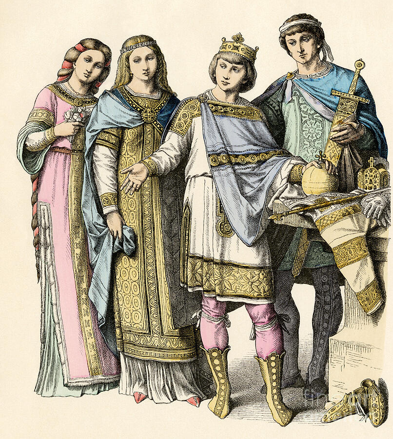 Middle Ages Charlemagne, King Of The Franks With His Wife Queen ...
