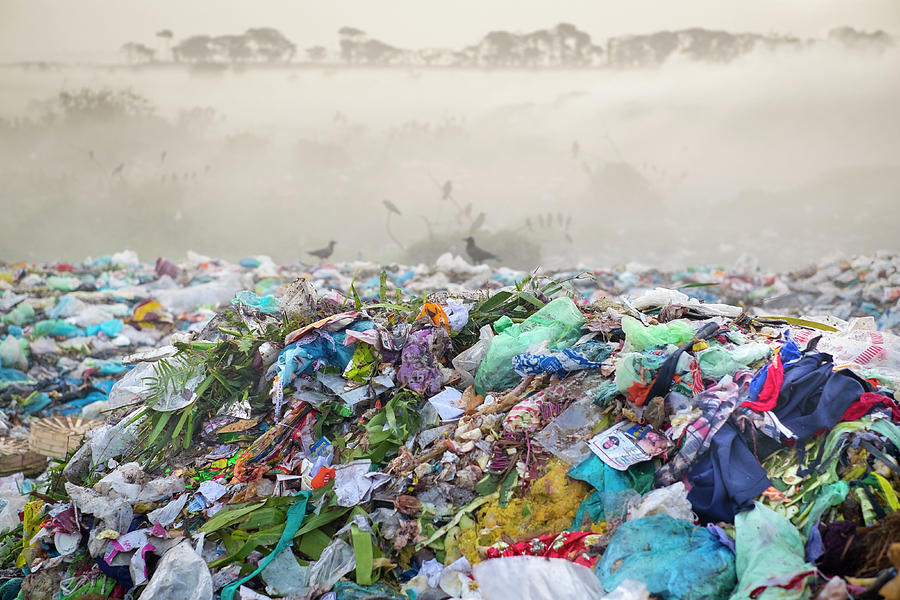 Misty garbage yard landscape, pollution, Bangladesh, Asia Photograph by ...