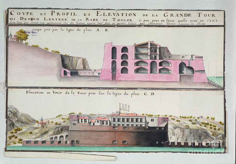 Ms 508/131 K Fol.107 Cross-section And Elevation Of The Harbour Tower ...