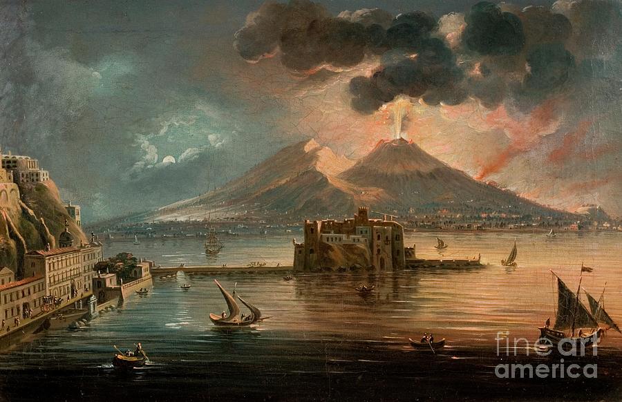 Naples At Night With Vesuvius Erupting Painting by Pietro Antoniani ...