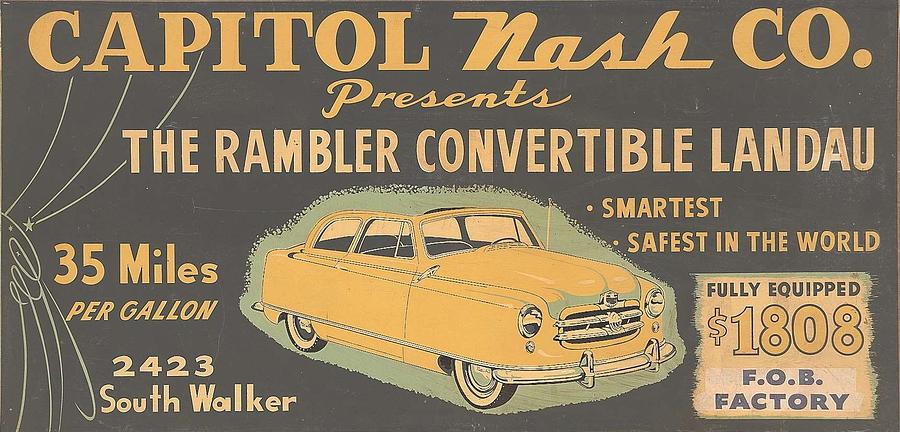 Nash Rambler Convertible Landau Large Tin Advertising Sign 1950-51 ...