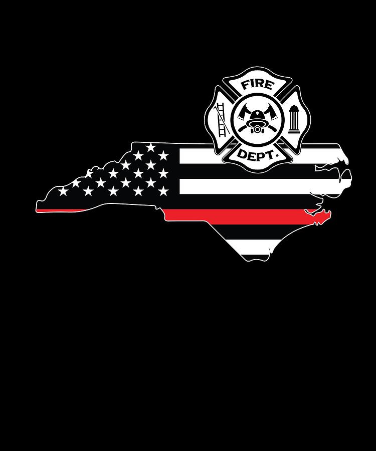 North Carolina Firefighter Shield Thin Red Line Flag Digital Art by ...