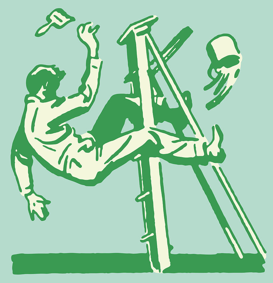 Painter Falling off Ladder Drawing by CSA Images - Fine Art America