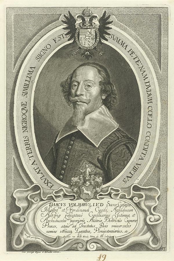 Portrait of Isaak Volmar, Pieter de Jode II, after Anselm van Zij, 1628 - 1670 bv Painting by ...