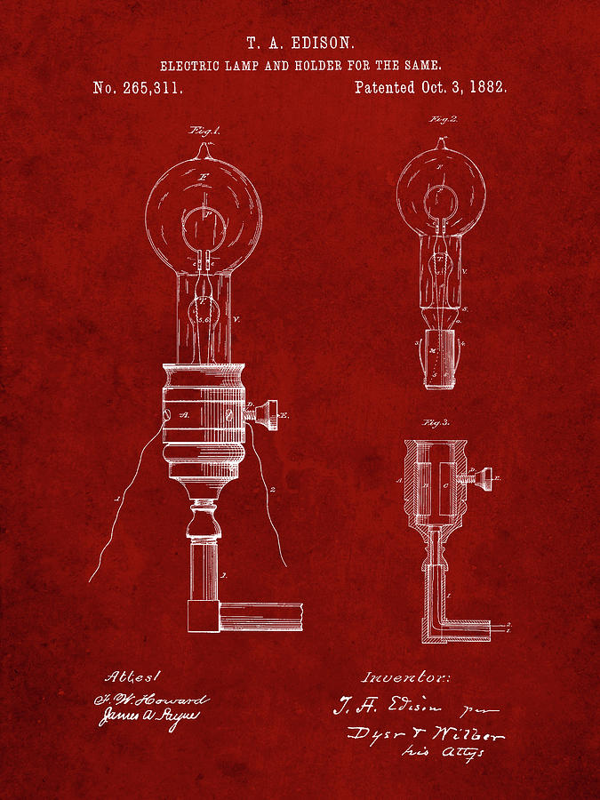 Pp1082 Burgundy T A Edison Light Bulb And Holder Patent Art Digital