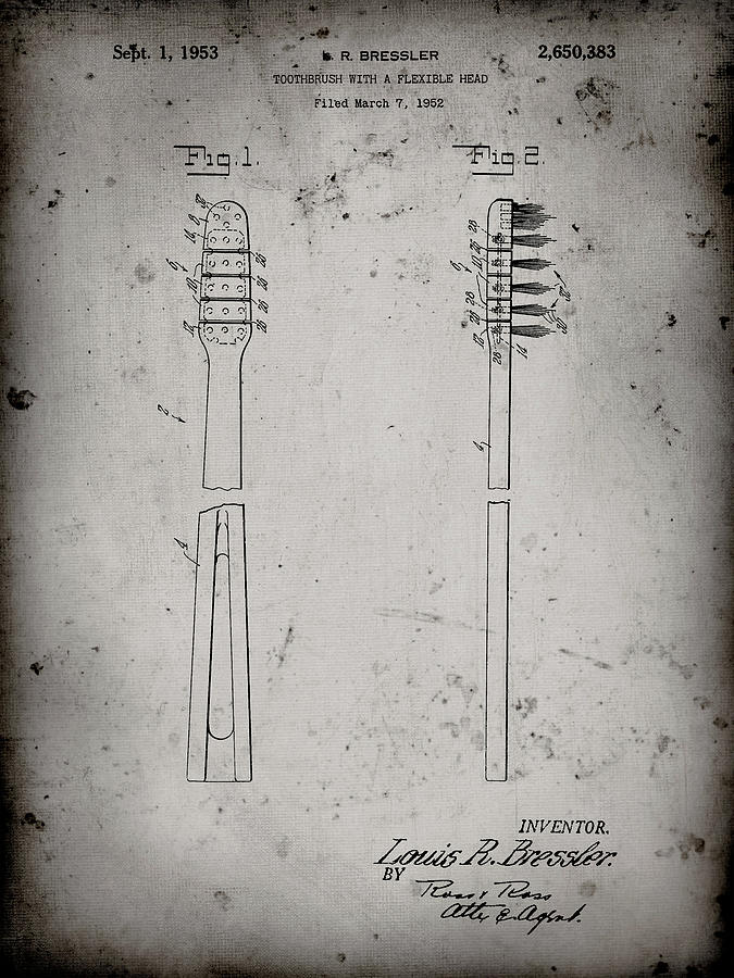 Pp1102-faded Grey Toothbrush Flexible Head Patent Poster Digital Art by ...