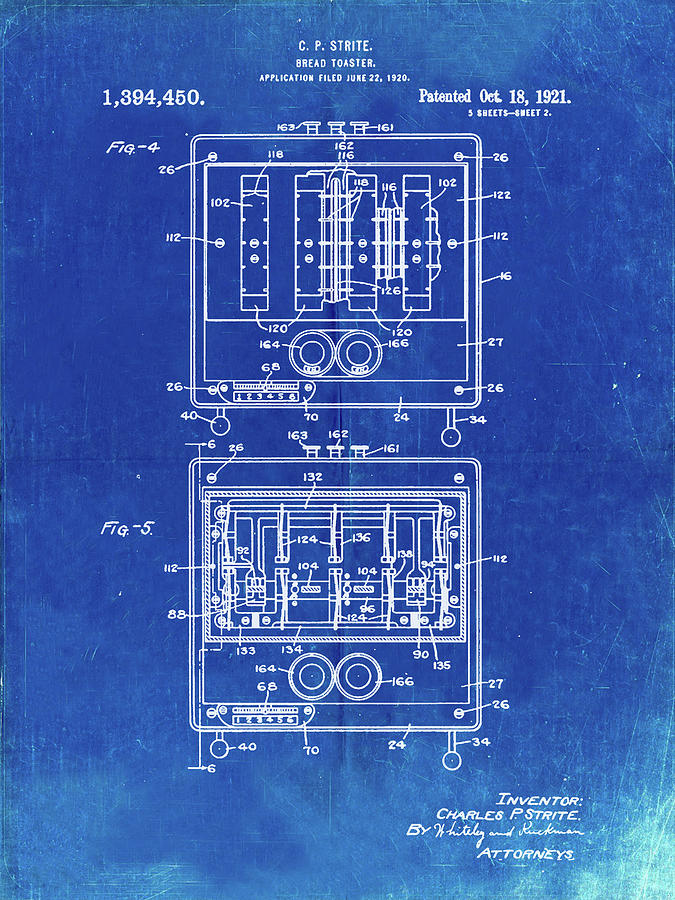 Pp207- Faded Blueprint Toastmaster Toaster Patent Print Digital Art by ...