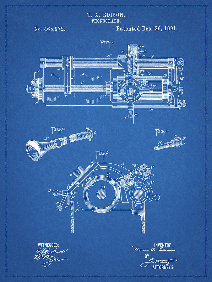 Pp798 Blueprint Edison Phonograph Patent Poster Digital Art By Cole