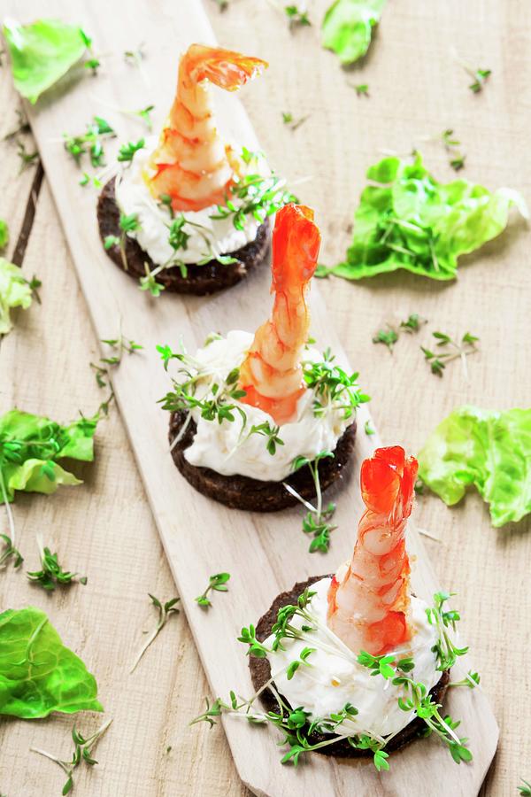 Prawn Canapés On Black Bread Photograph by Birgit Twellmann - Fine Art ...