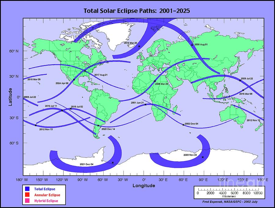 Predicted Solar Eclipses For 2001-2025 by Science Photo Library