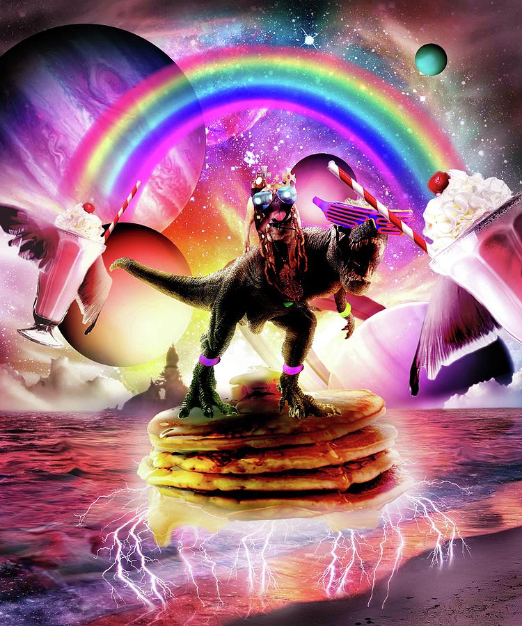 Pug Riding Dinosaur With Pancakes And Milkshake Digital Art by Random ...