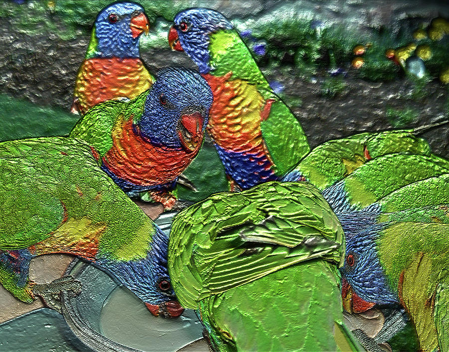 Rainbow Lorikeets feeding in Australia Photograph by Roy Jacob - Fine ...