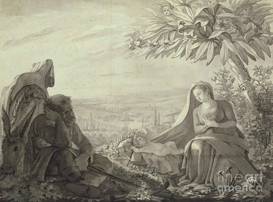 Rest On The Flight Into Egypt, 1805 Drawing by Philipp Otto Runge ...
