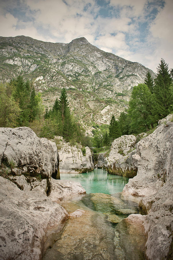 River And Mountains At Soca Valley Around Bovec, Julian Alps, Primorska ...