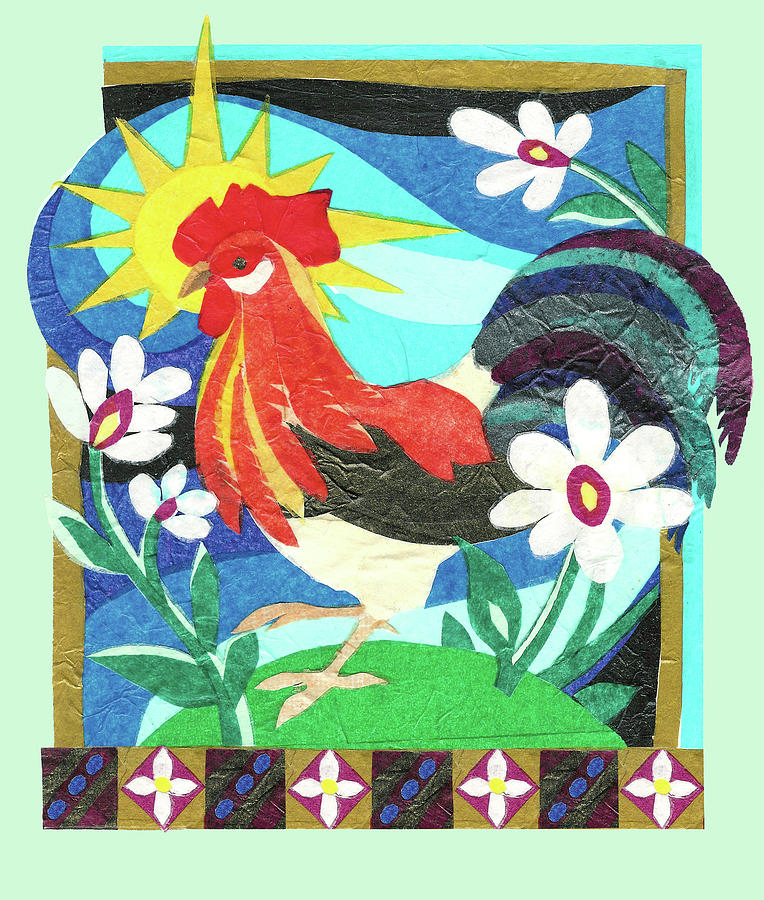 Rooster Collage Painting by Kim Jacobs - Fine Art America