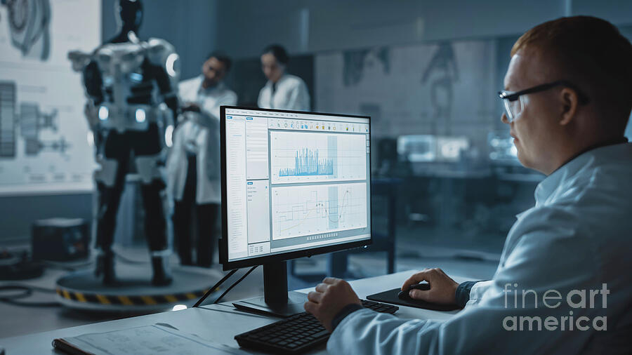 Scientist Using Computer In Robotics Laboratory by Gorodenkoff ...