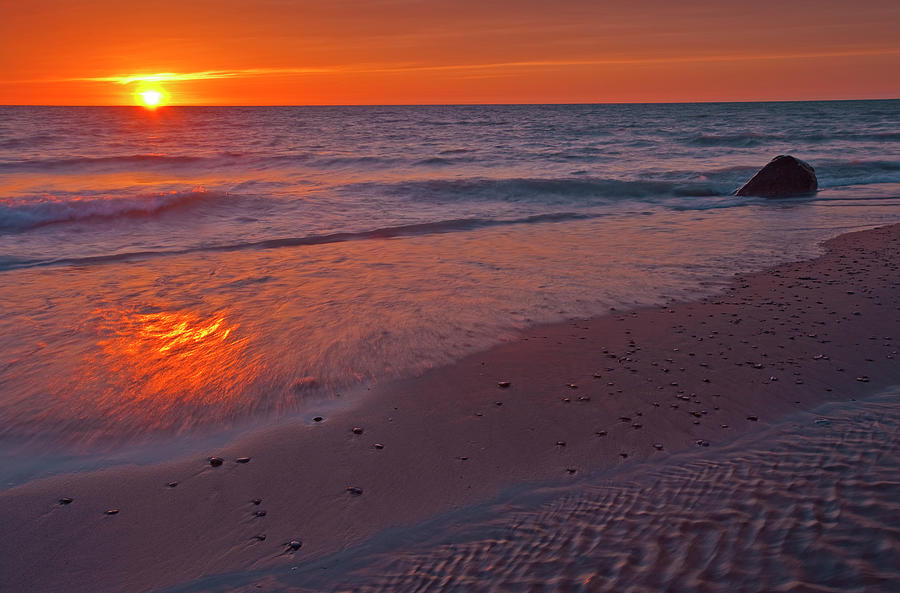 Shore Of Lake Huron At Sunset, Grand by Mike Grandmaison