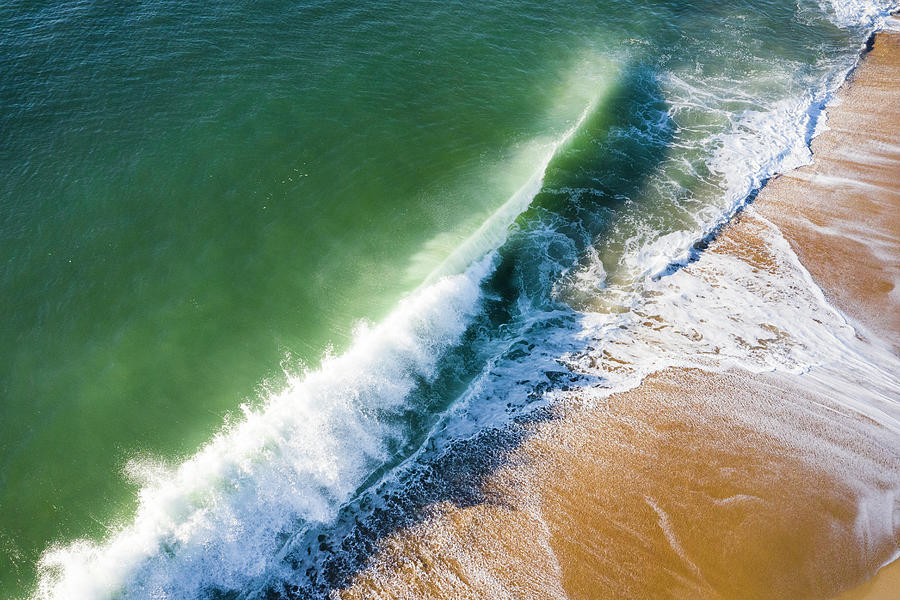 Shorebreak Wave Crashing On The Beach As Seen By Aerial Drone ...