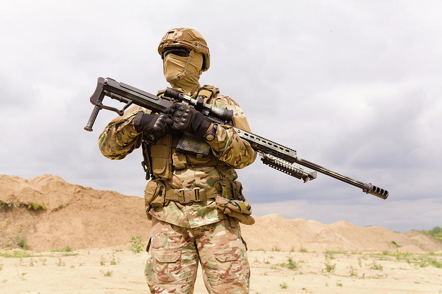 Soldier In Camouflage Holding Sniper Photograph by Oleg Zabielin - Fine Art America