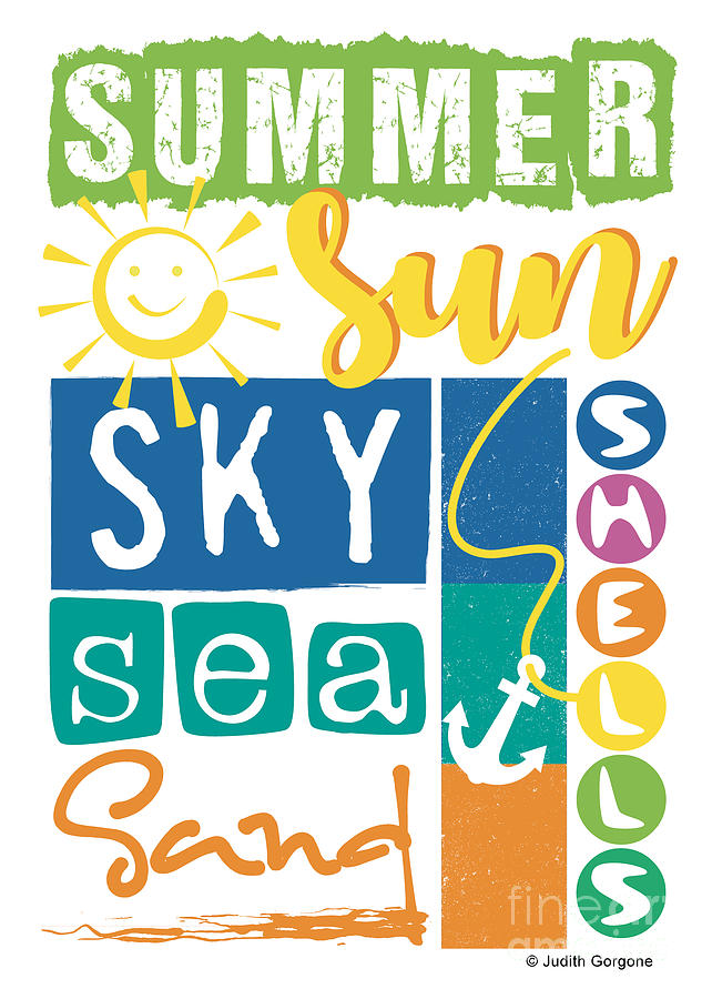 Summer Fun Beach Words Digital Art by Judith Gorgone Designs - Pixels