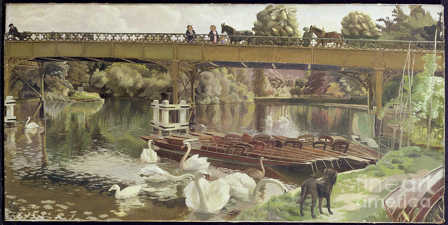 Swans, Cookham Bridge Painting by Hilda Carline - Fine Art America