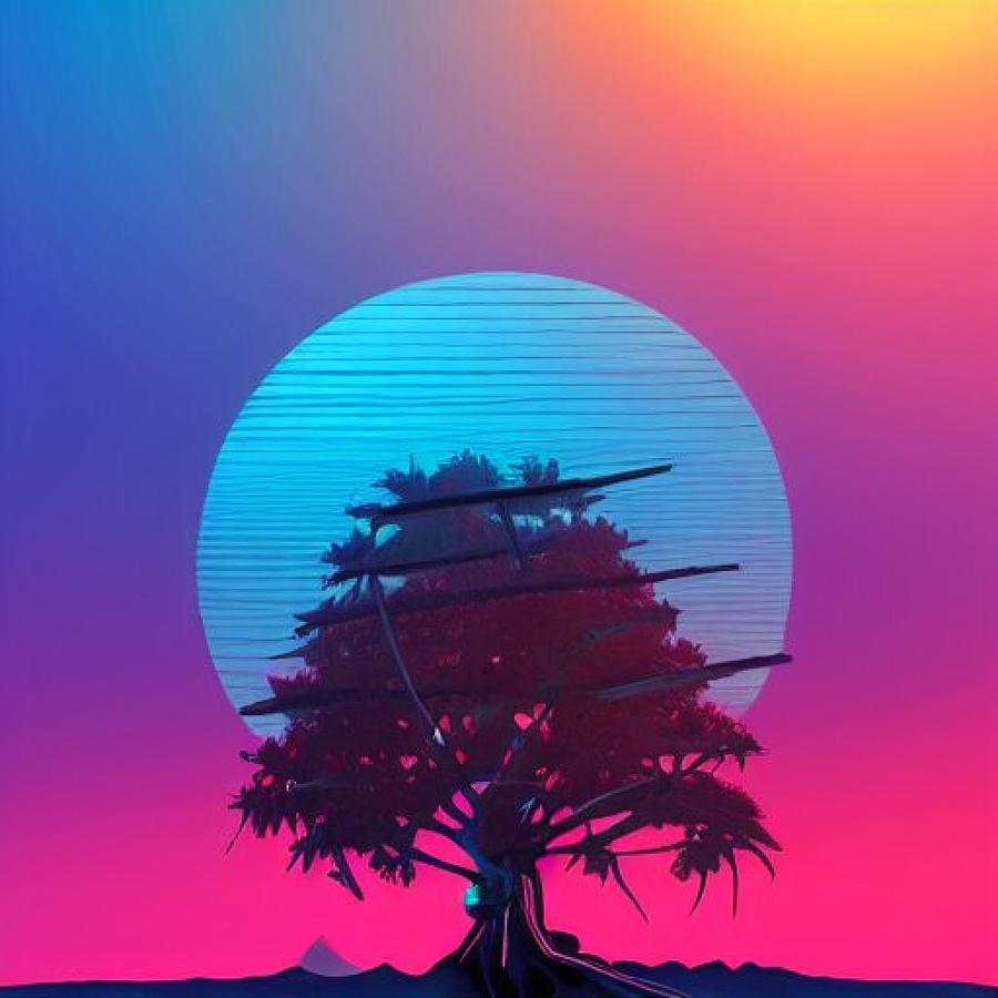 Synthwave Giant Futuristic Tree Sunset Digital Art by Stable Diffusion - Fine Art America