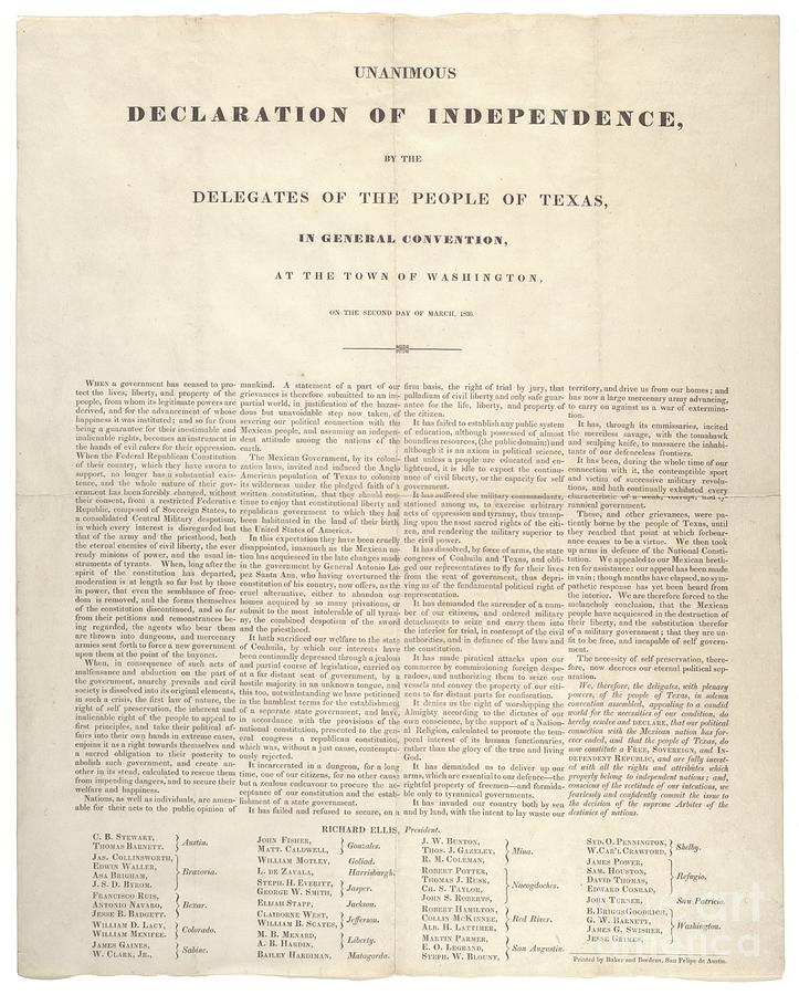 Texas Declaration Of Independence: Unanimous Declaration Of ...