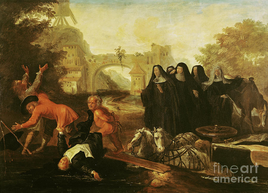 The Abbess Of Etival Returning To Le Mans With Four Nuns From Roman Comique By Paul Scarron