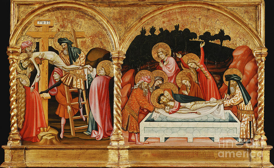 The Descent From The Cross And The Entombment - A Section Of A Predella Painting by Master Of ...