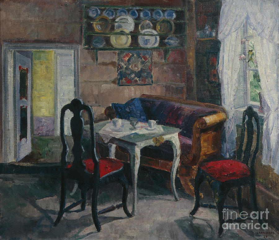 The Living Room At Haakenstad, 1929 Painting by Lars Jorde - Fine Art ...
