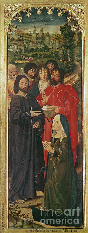 The Resurrection Of Lazarus Triptych, Left Panel Of Martha Kneeling Before Christ, 1461 Painting ...