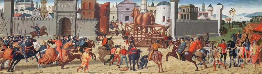 The Siege Of Troy II: The Wooden Horse, C.1490-95 Painting by Biagio Di ...