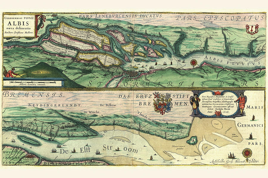 The Very Famous River Elbe Painting by Willem Janszoon Blaeu | Pixels