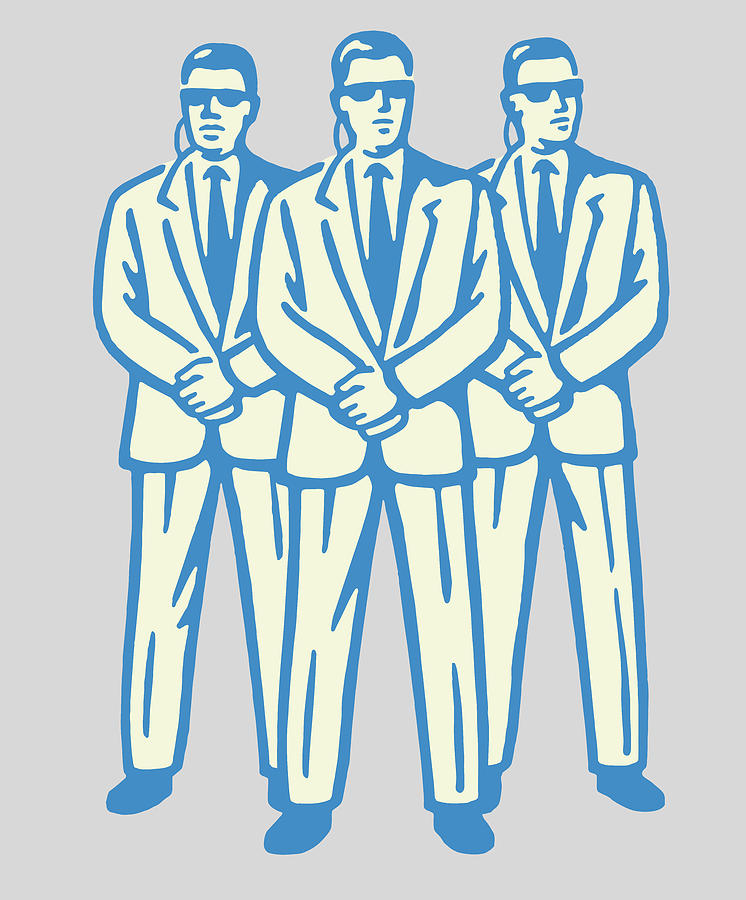 Three Suited Men Working Secret Service Security Drawing by CSA Images ...