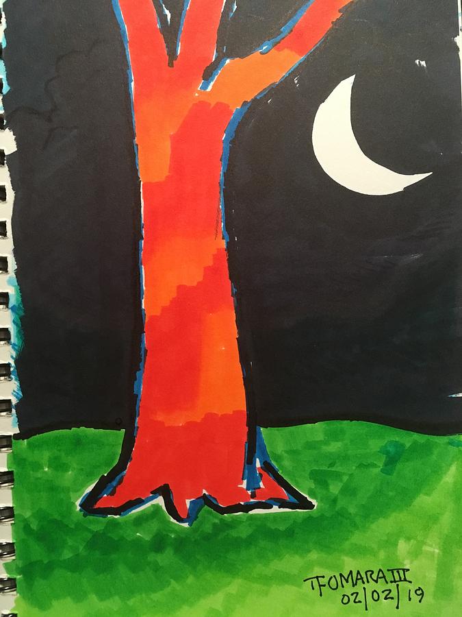 Tree And Moon Drawing by Thomas OMara - Fine Art America