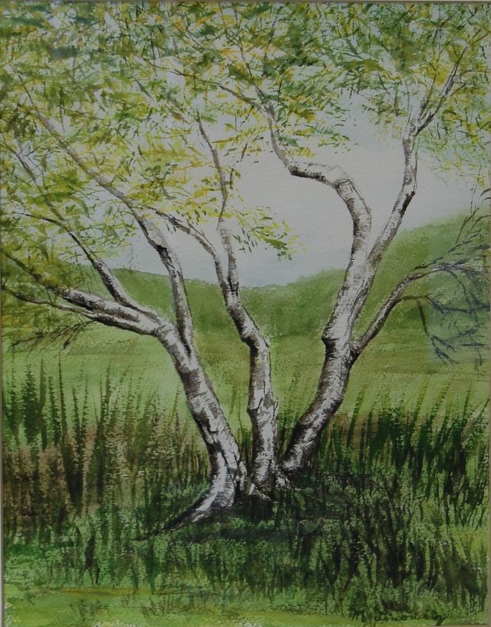 Triple Trunk Tree Painting by Mazel Linowitz - Fine Art America