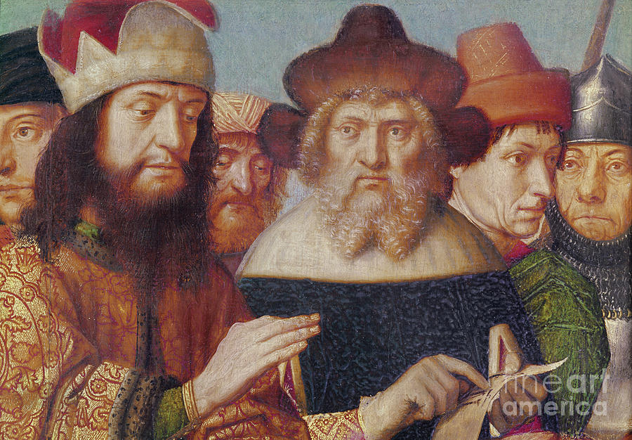 Triptych Of The Crucifixion, Left Panel: Jewish Judges, Roman Soldiers ...