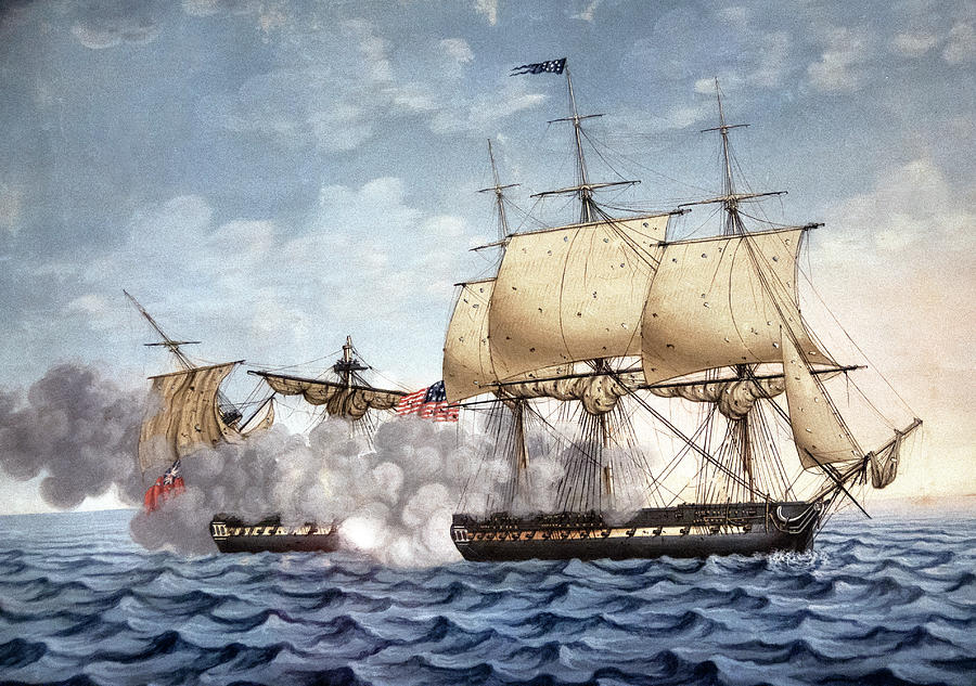 USS Constitution and HMS Java fighting Painting by Unknown - Pixels