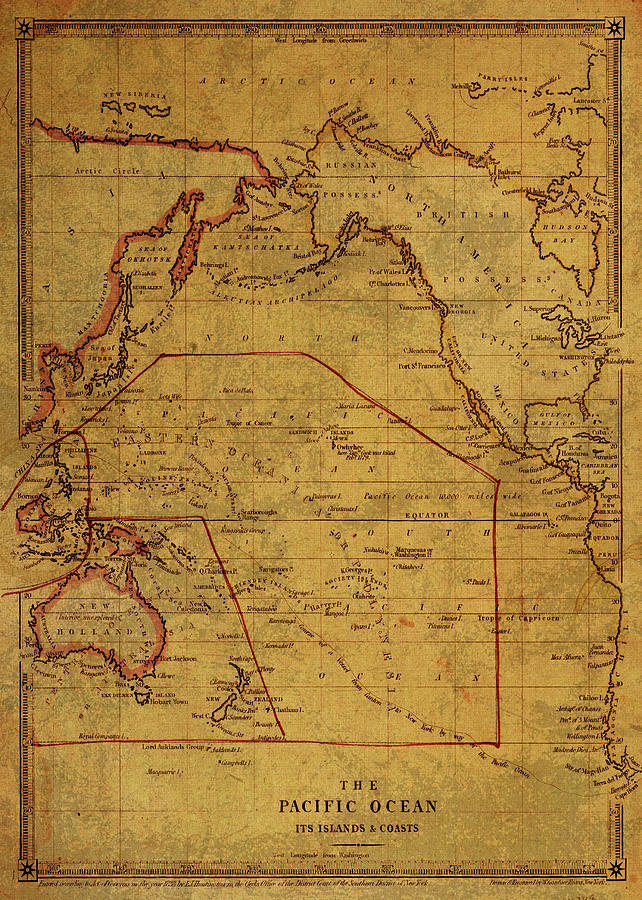 Vintage Map of the Pacific Ocean 1838 Mixed Media by Design Turnpike ...
