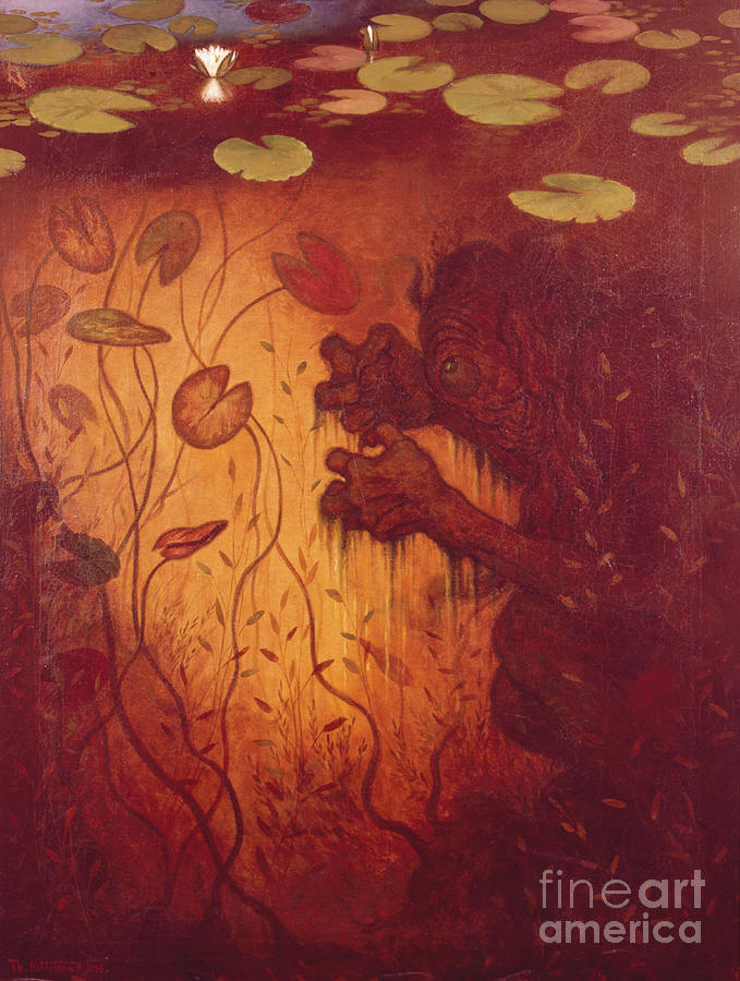 Water Sprite Fishing Nokken, 1899 Painting by Theodor Severin Kittelsen ...