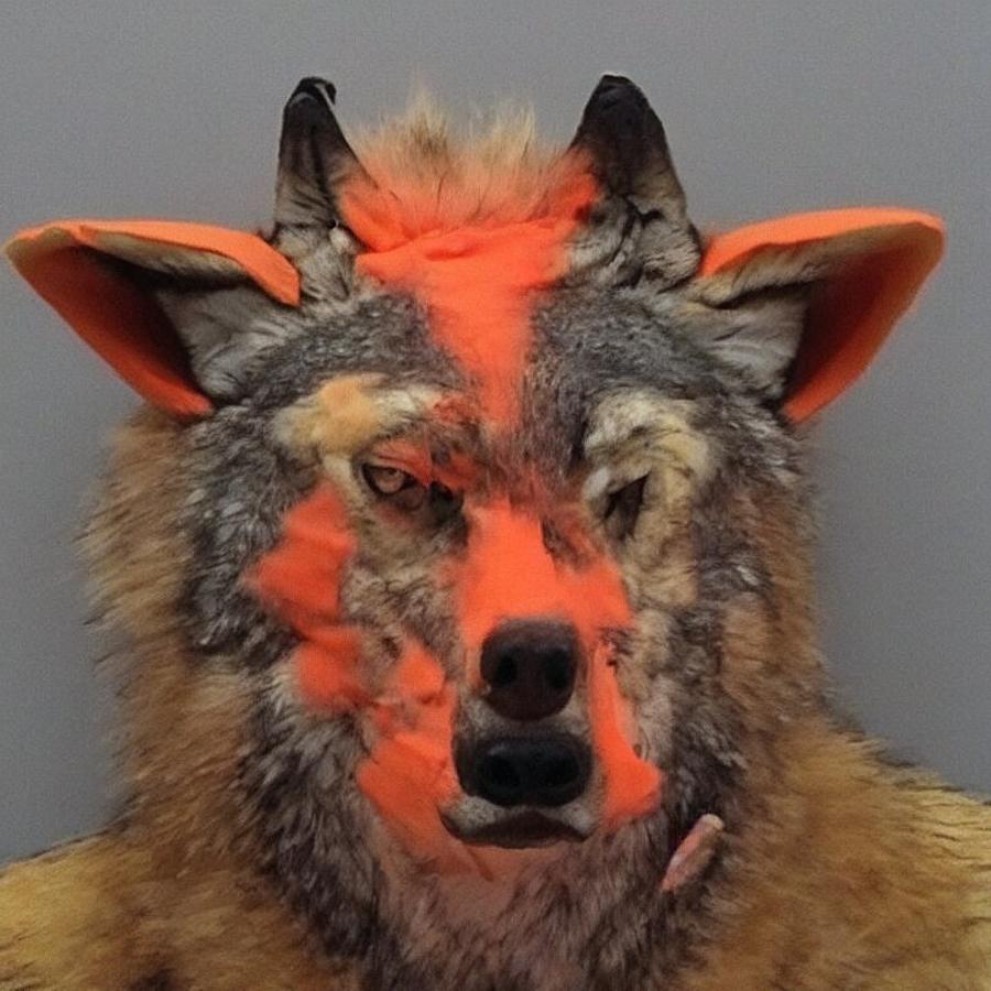 Wolf Headed Human Orange Prison Jacket Digital Art by Stable Diffusion - Pixels