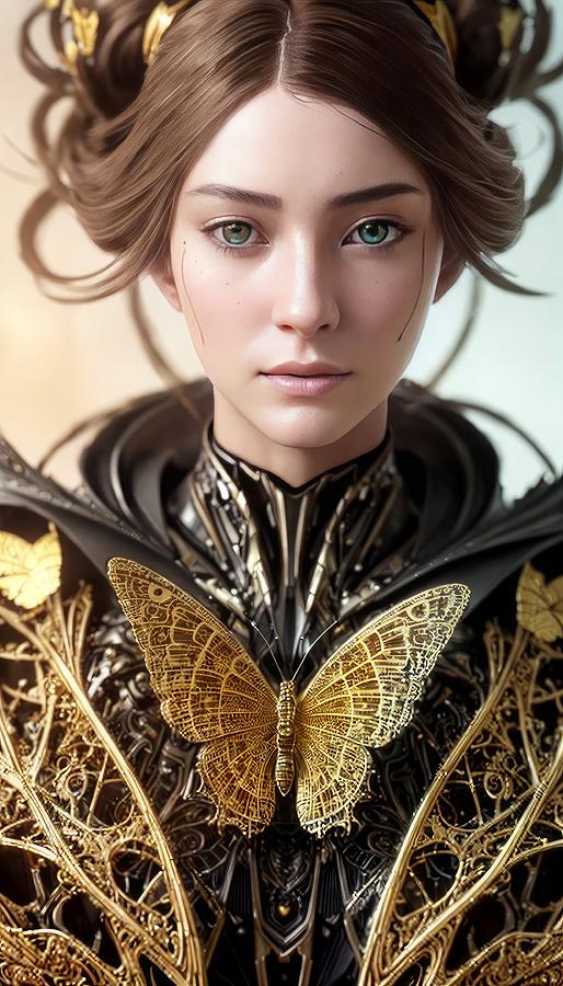 Ai Generated Woman Butterfly Armour Knight Robot Future Digital Art