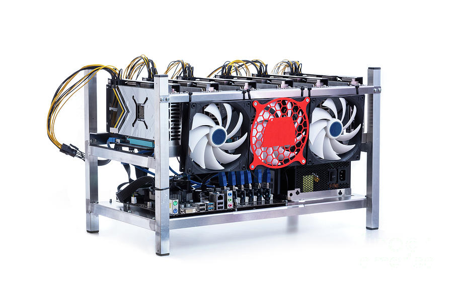 Bitcoin and cryptocurrency miner - a mining computer isolated on white ...