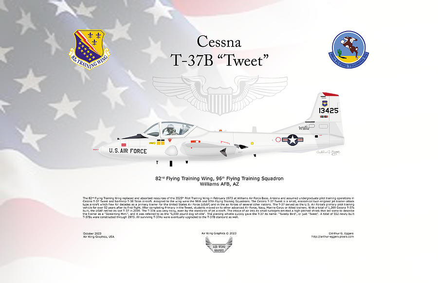 Cessna T-37B Tweet US Flag Bckgrnd Digital Art by Arthur Eggers - Fine Art America