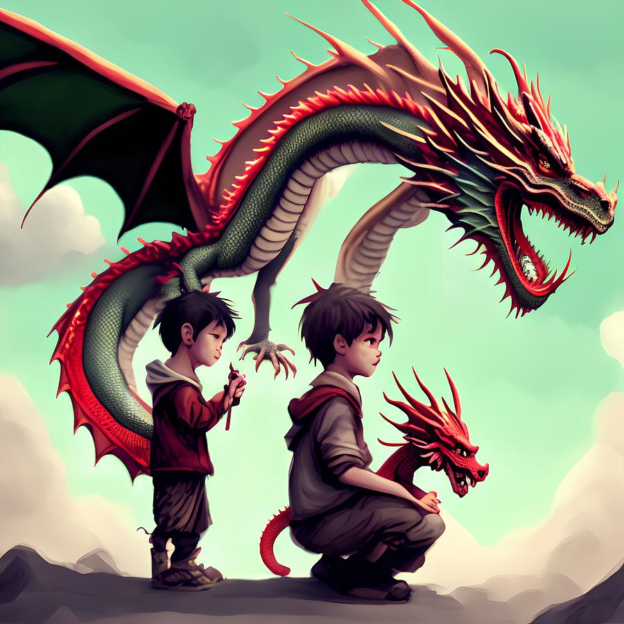 Dragon and Boy, Generative AI Illustration Digital Art by Miroslav ...